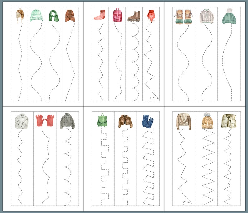 WINTER CLOTHES Cutting Stripes, Scissor Practice, Preschool Printable ...