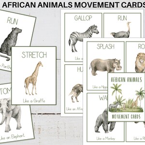 ANIMAL MOVEMENT CARDS, African Animals, Calm Down Activity, Kids ...