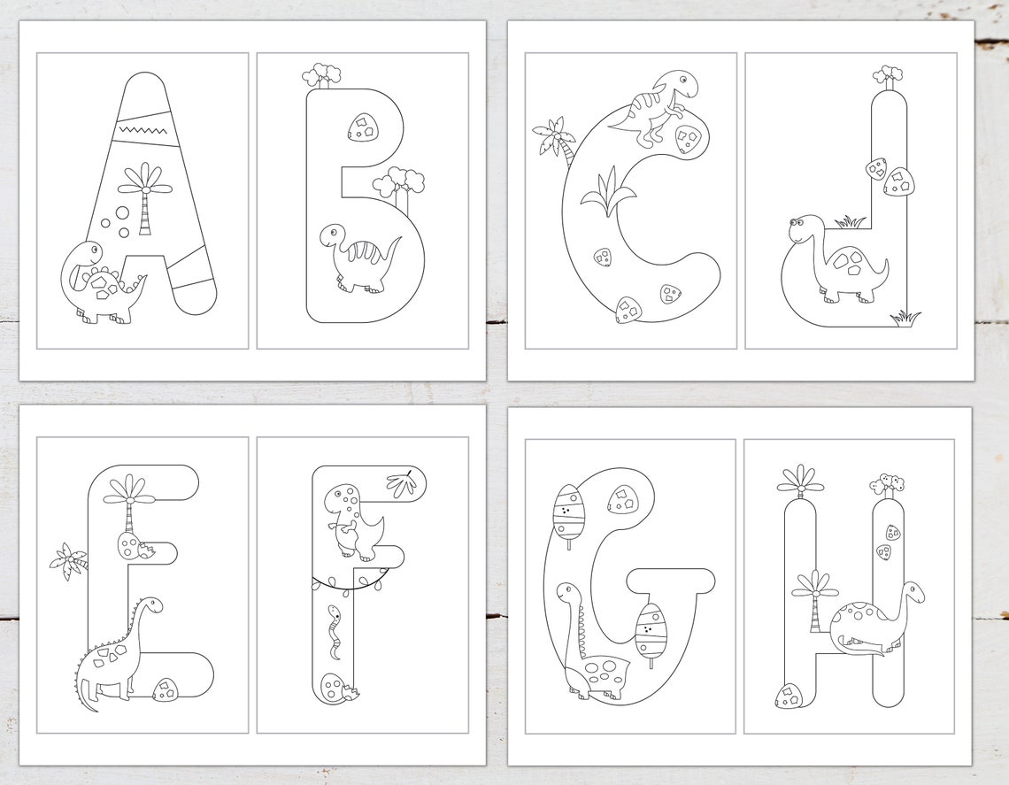 DINOSAUR ABC Coloring Cards, A to Z Coloring, Instant Download - Etsy