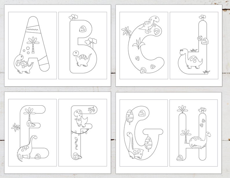 DINOSAUR ABC Coloring Cards, A to Z Coloring, Instant Download - Etsy