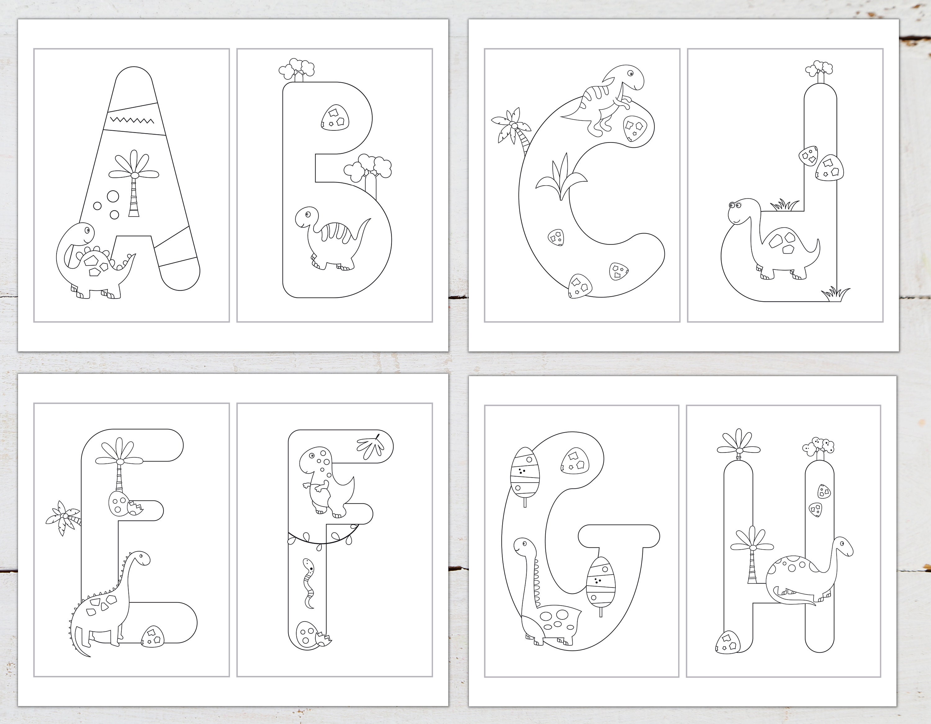 DINOSAUR ABC Coloring Cards, A to Z Coloring, Instant Download - Etsy