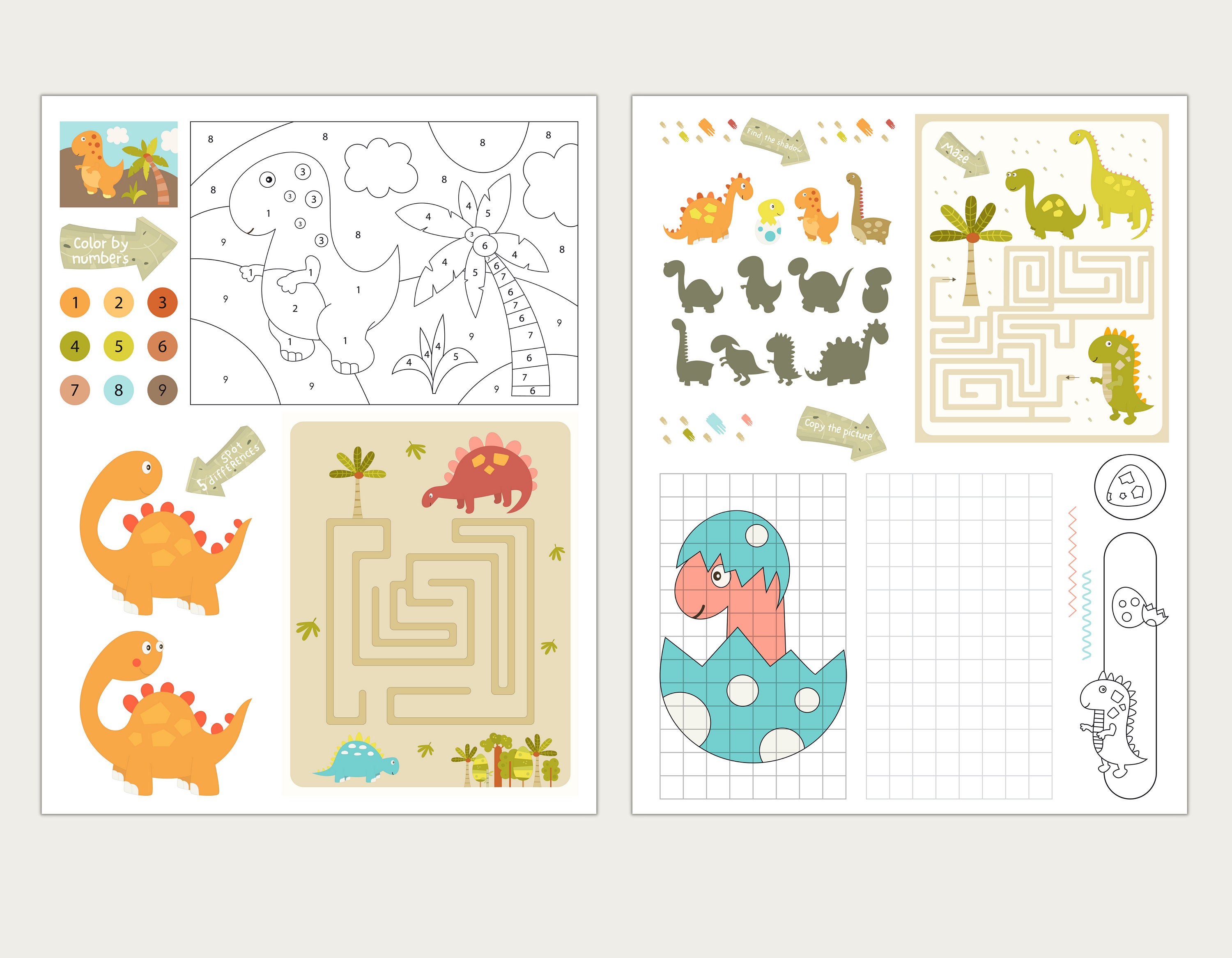 DINOSAUR Activity Book, 10 Printable Kids Activity Pages, Home School ...