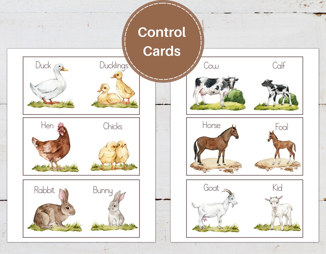 Mother and Baby Farm Animal Matching Cards and Flash Cards. Montessori ...