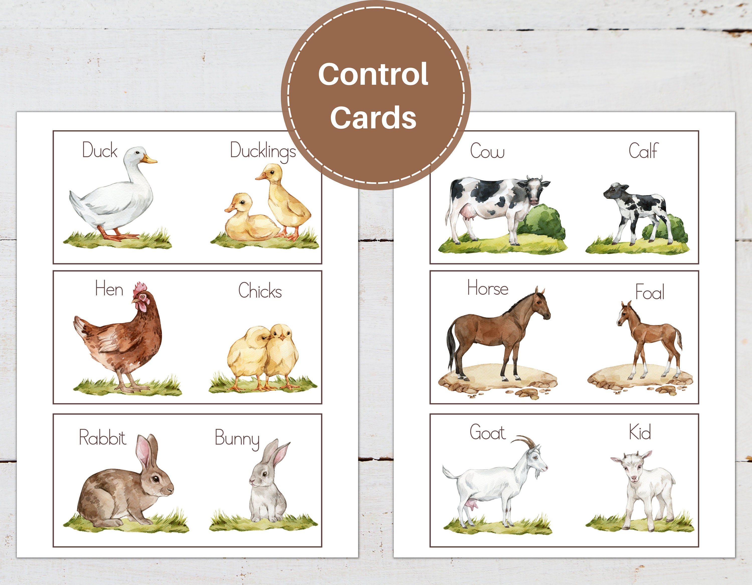 Mother and Baby Farm Animal Matching Cards and Flash Cards. Montessori ...