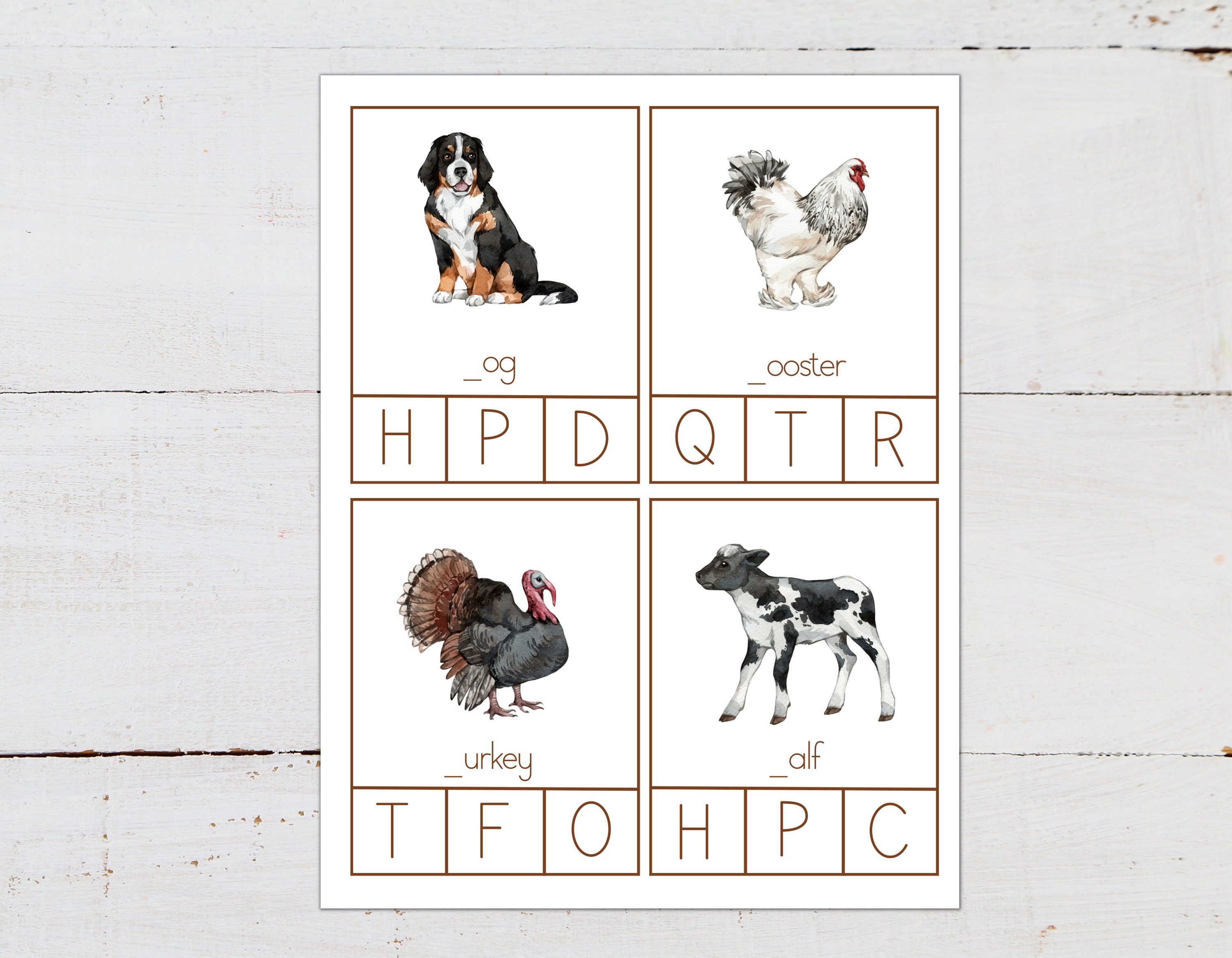 FARM Animals Initial Letter Clip Cards, 20 Cards, Activity for Kids ...