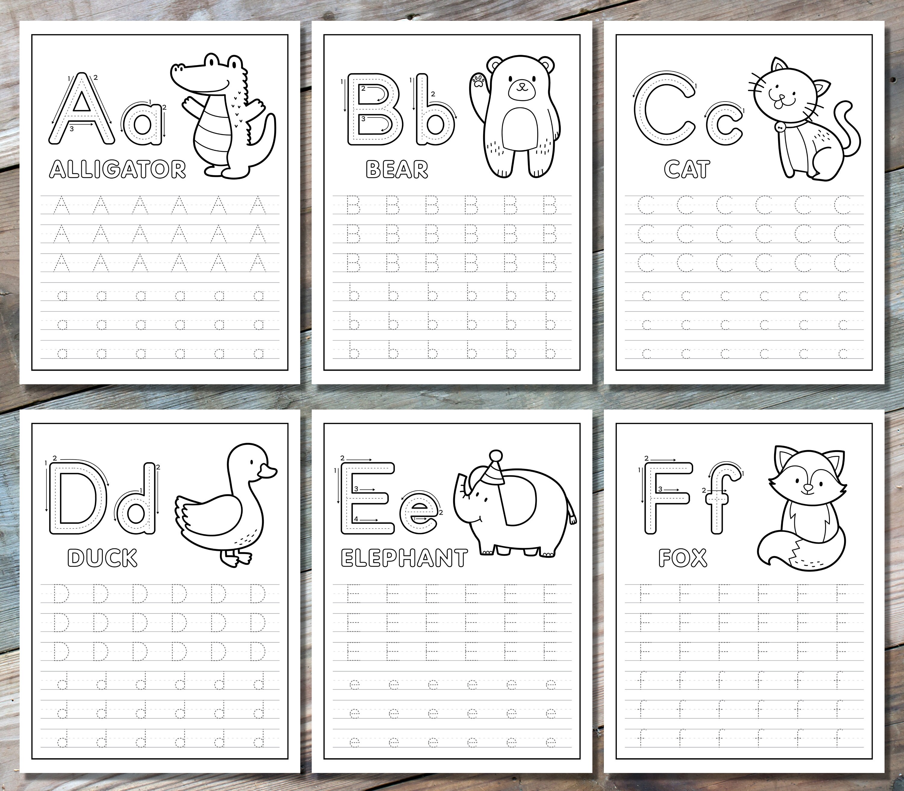 ANIMAL ABC Coloring and Tracing Worksheets, A to Z, Preschool Activity ...