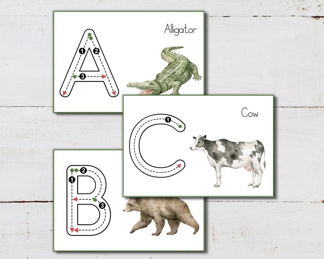 ANIMALS ABC Tracing Cards, A to Z Tracing and Coloring, Instant ...