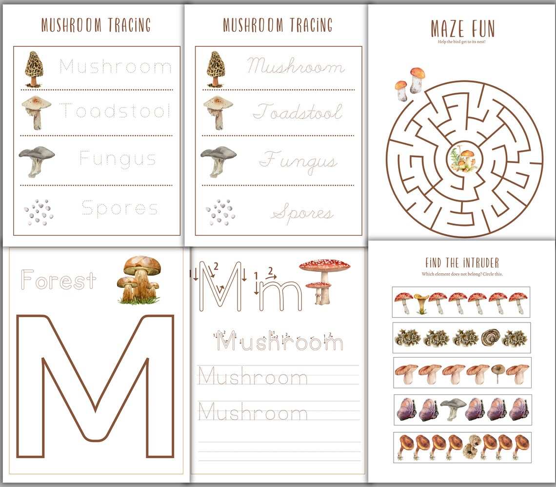MUSHROOMS Pre-k and K Activity Pack, Homeschool, Digital, Instant ...