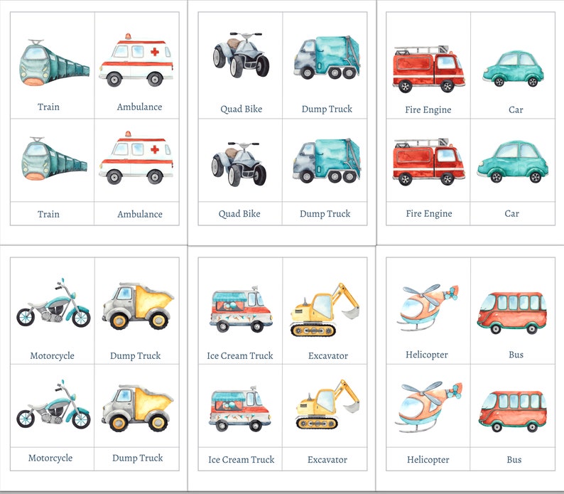 TRANSPORT Mini Poster 3-part Cards Homeschool Montessori - Etsy