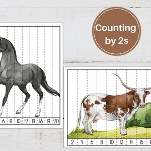 FARM Animals Number Sequence Puzzles, Printable, Skip Counting ...