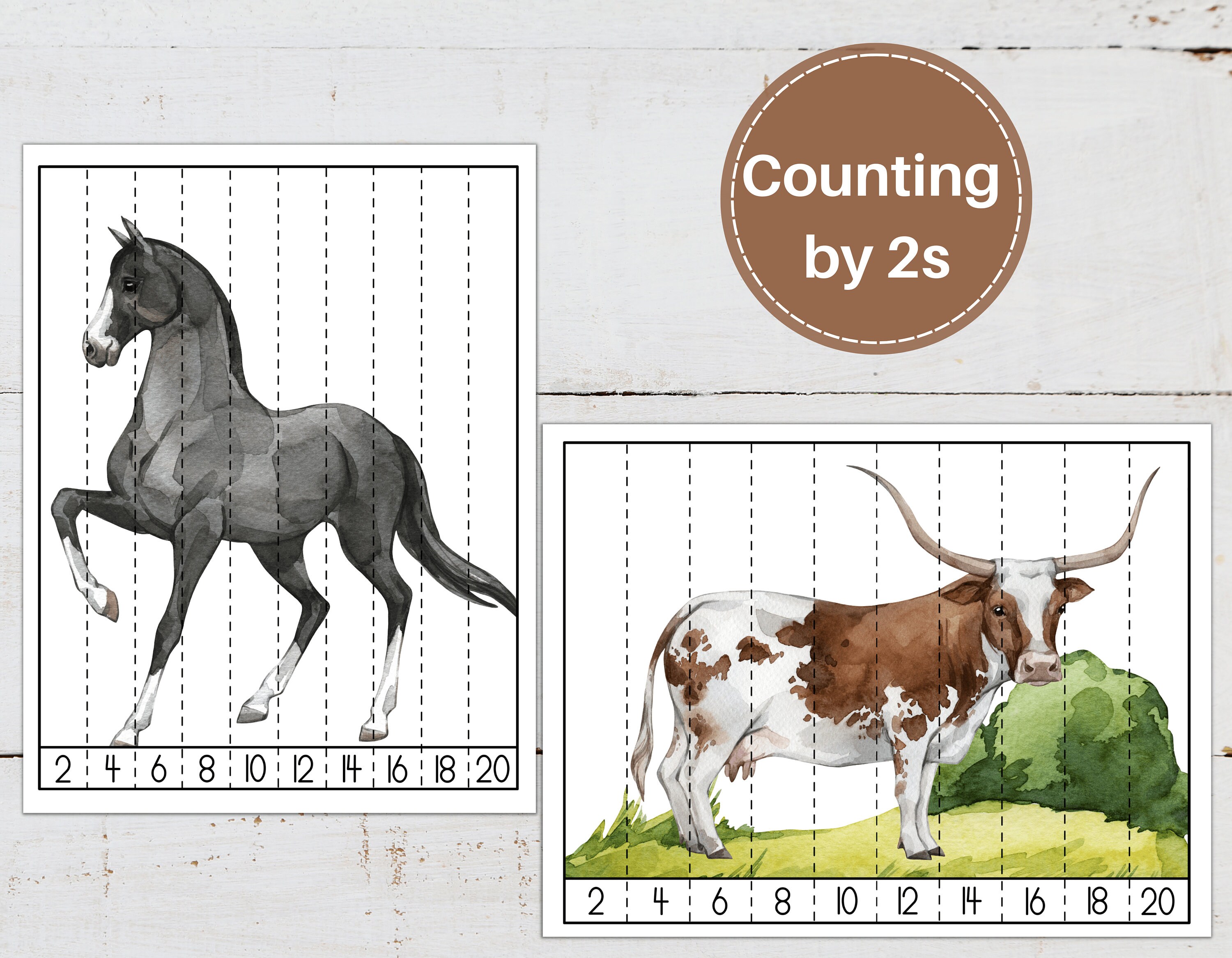 FARM Animals Number Sequence Puzzles, Printable, Skip Counting ...