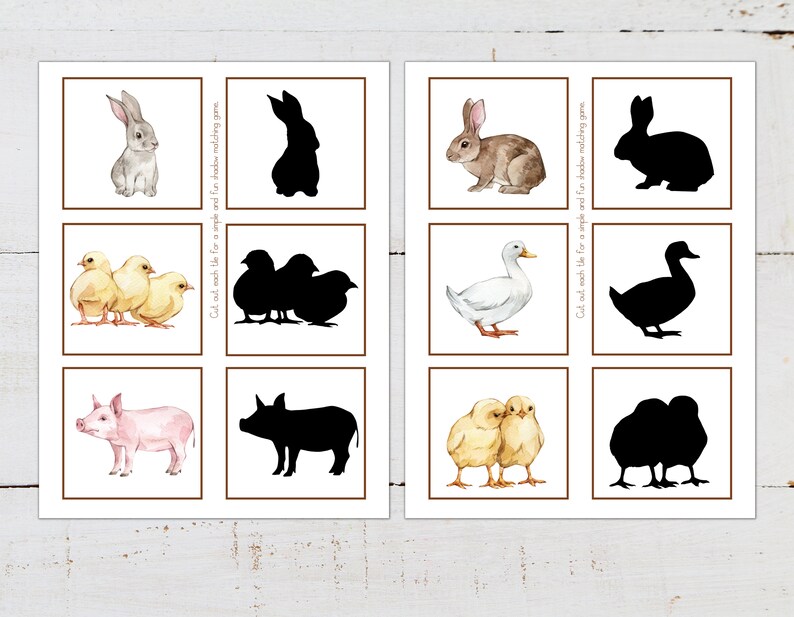 FARM ANIMALS Shadow Matching, Silhouette Matching, Montessori at Home ...