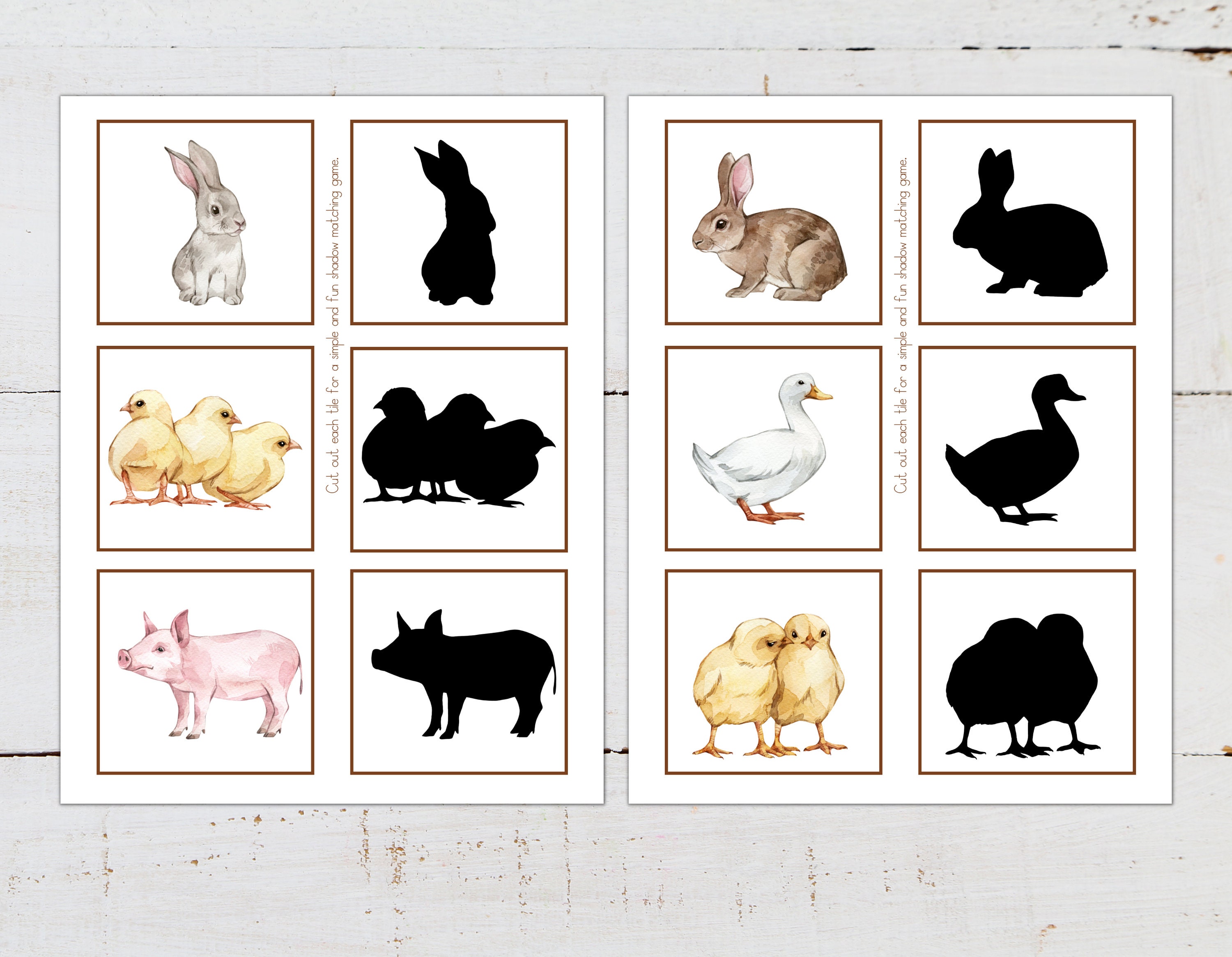 FARM ANIMALS Shadow Matching, Silhouette Matching, Montessori at Home ...