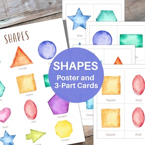SHAPES Mini Póster + Tarjetas de 3 Partes, Educación en el Hogar ...
