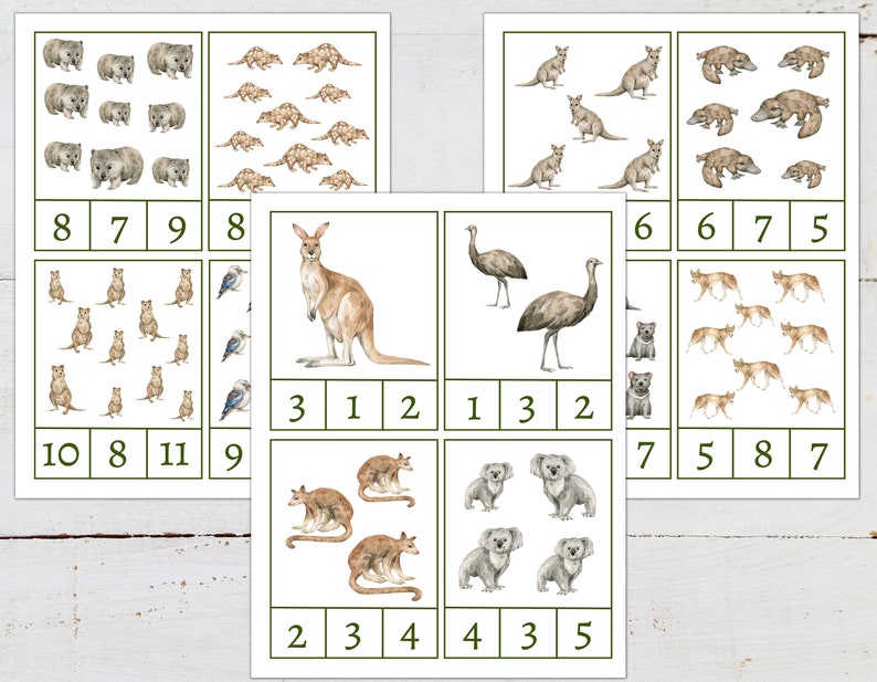 AUSTRALIAN Animals Count and Clip Cards, 1 to 12 Counting, Spring ...
