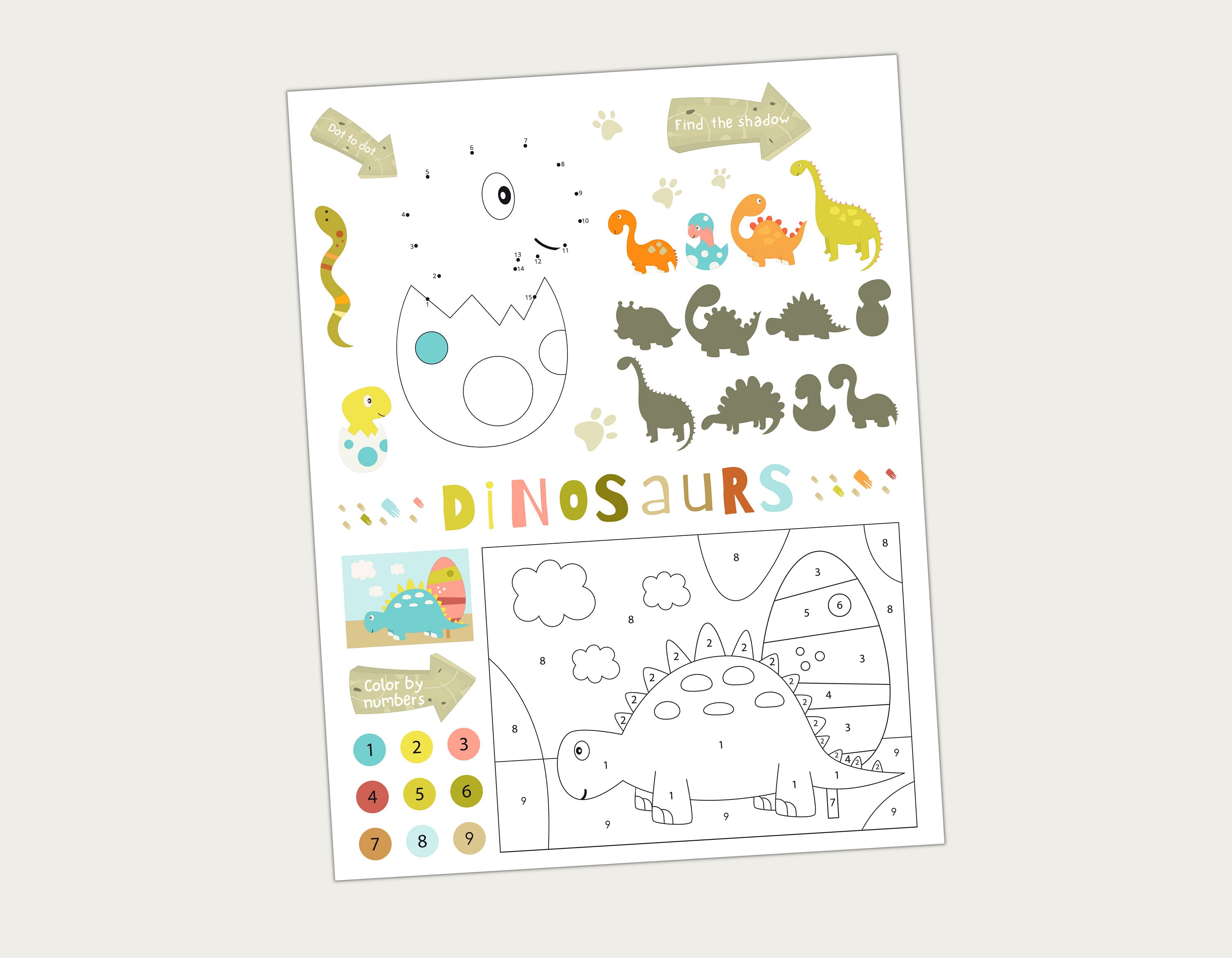 DINOSAUR Activity Book 2, 11 Printable Kids Activity Pages, Home School ...