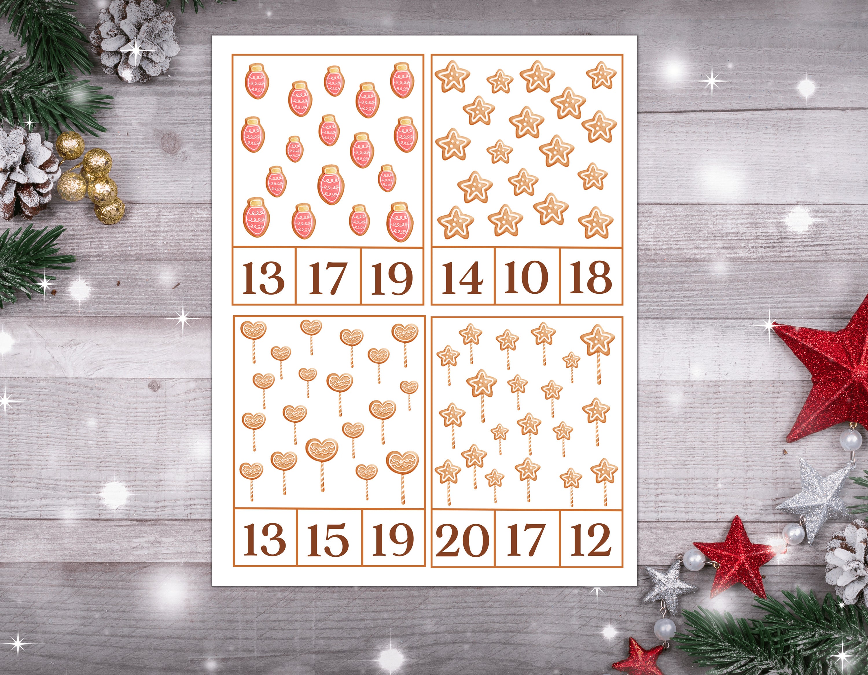 Christmas Count and Clip Cards, 1 to 20 Counting, Gingerbread Cookies ...