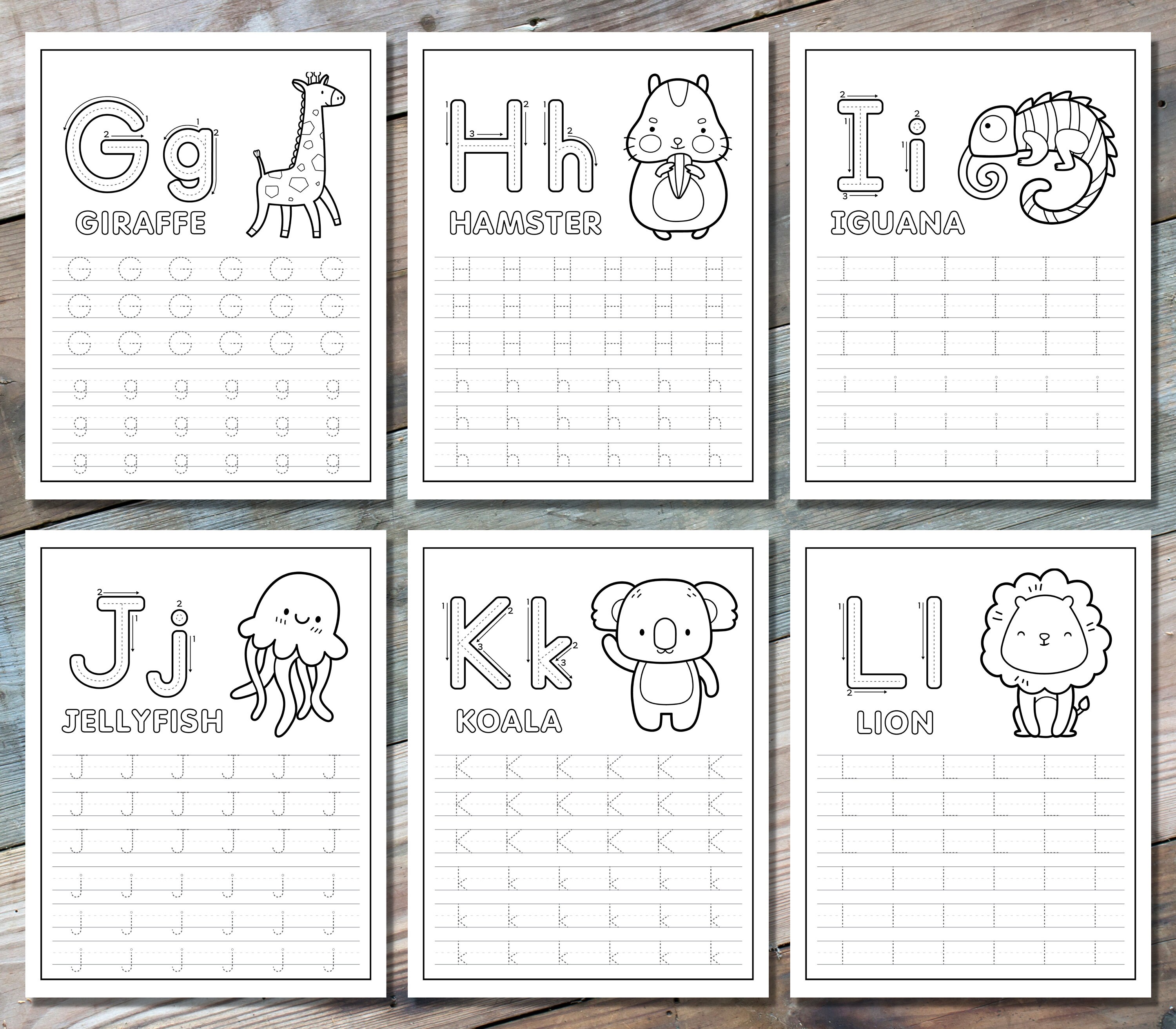 ANIMAL ABC Coloring and Tracing Worksheets, A to Z, Preschool Activity ...