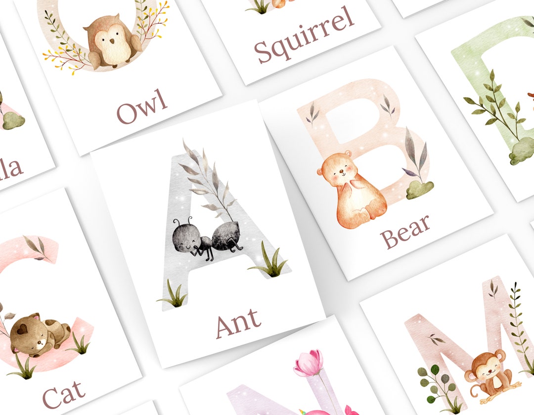 Animal ABC Flash Cards Animal Flash Cards Learning Cards - Etsy