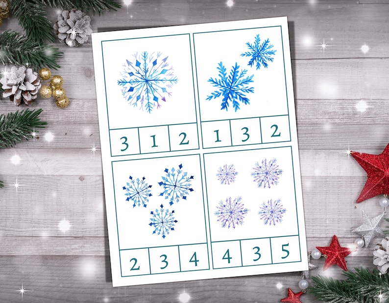 SNOWFLAKES Count and Clip Cards 1 to 20 Counting Winter - Etsy