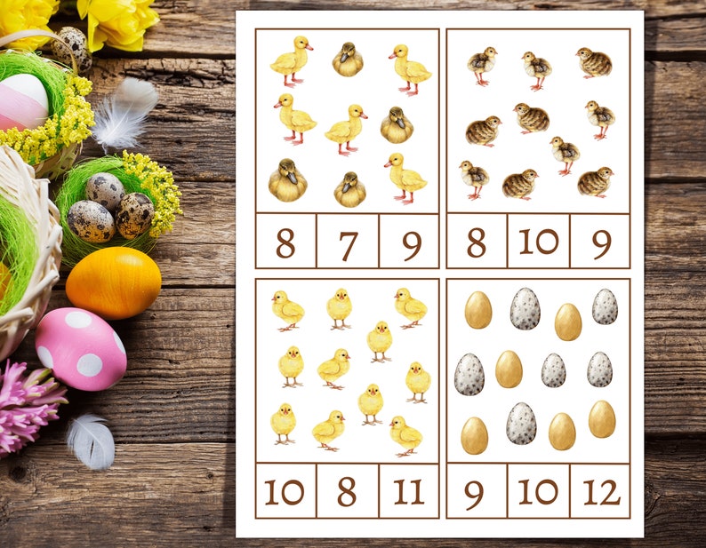 FARM BABY ANIMALS Count and Clip Cards, 1 to 12 Counting, Spring ...