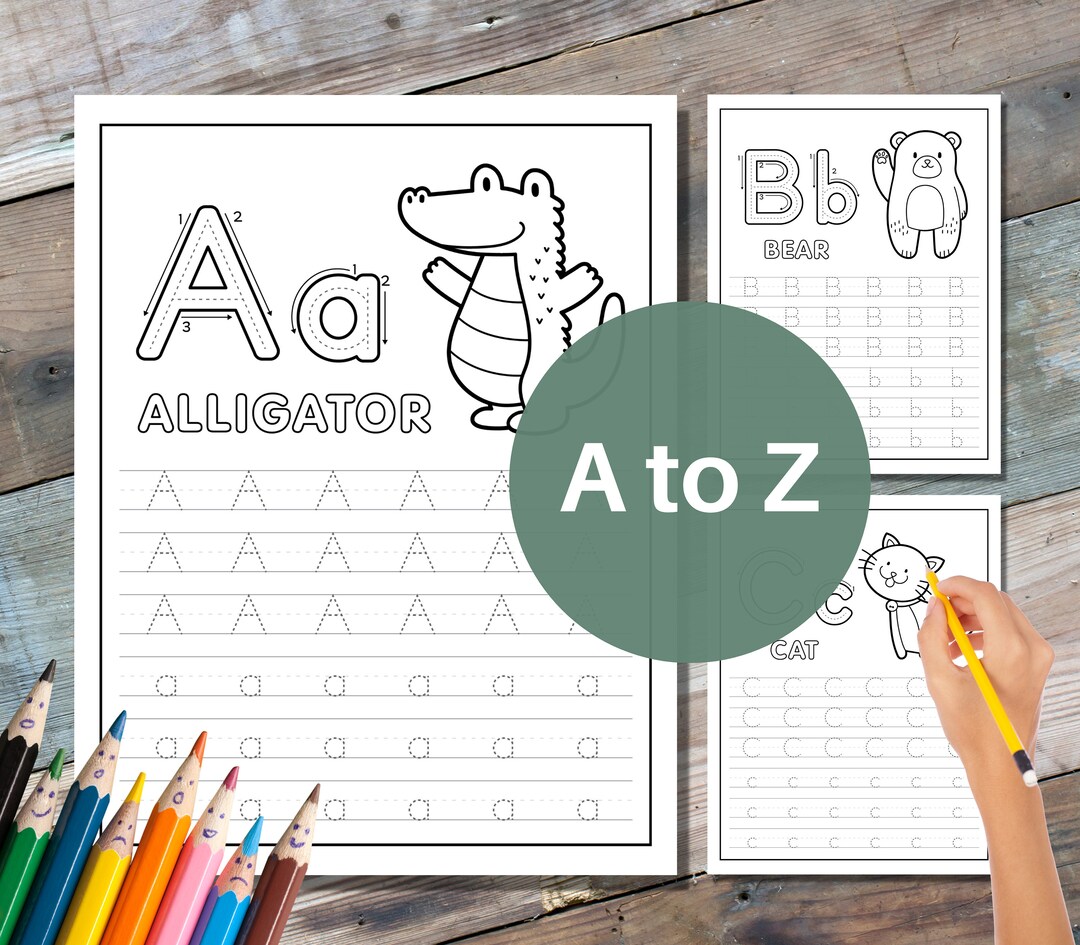 ANIMAL ABC Coloring and Tracing Worksheets, A to Z, Preschool Activity ...