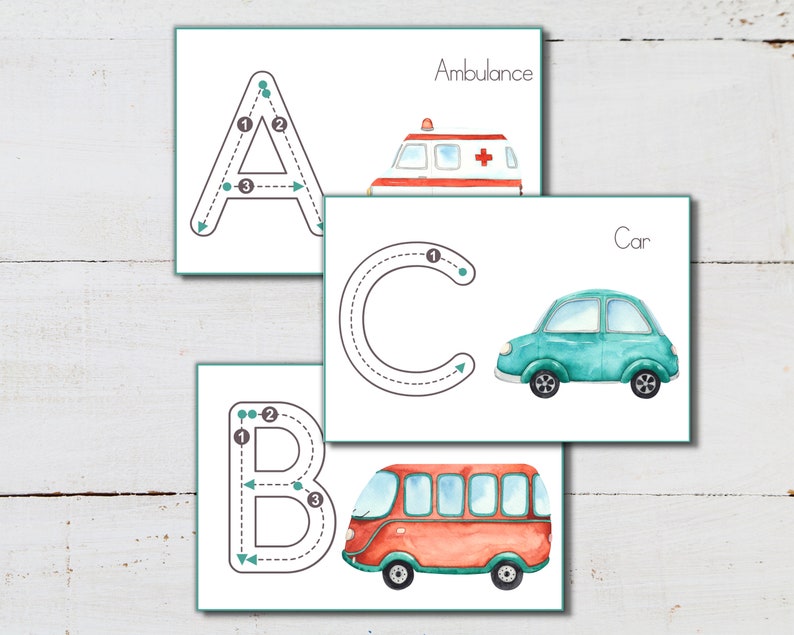 TRANSPORT ABC Tracing Cards, A to Z Tracing, Instant Download - Etsy