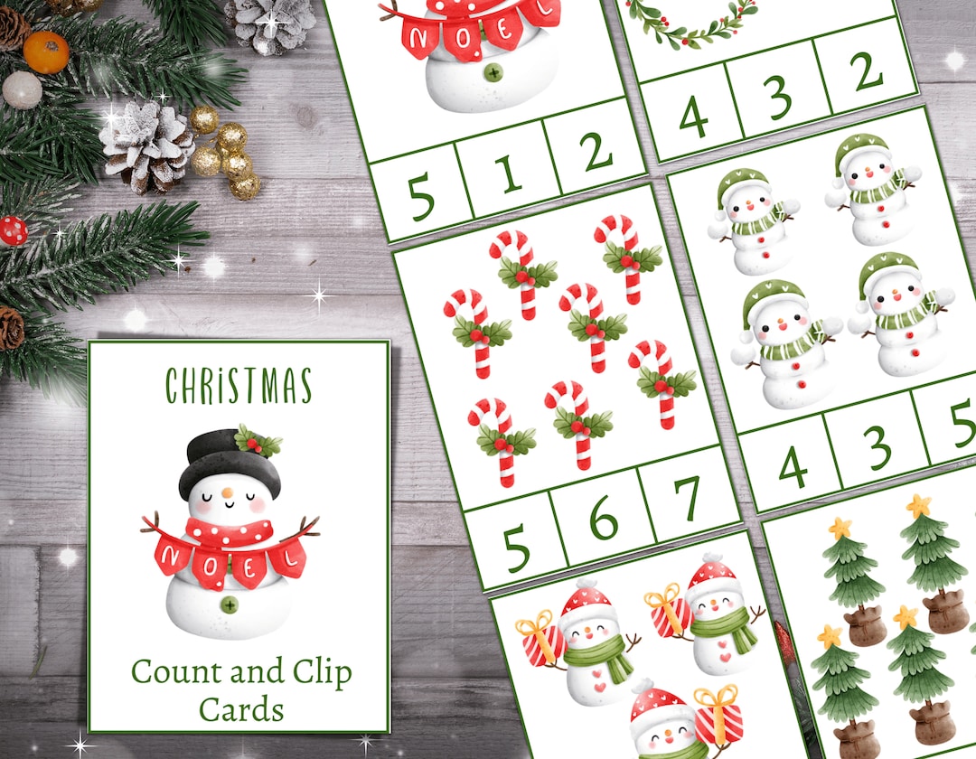 Christmas Count and Clip Cards, 1 to 20 Counting, Snowmen Theme ...