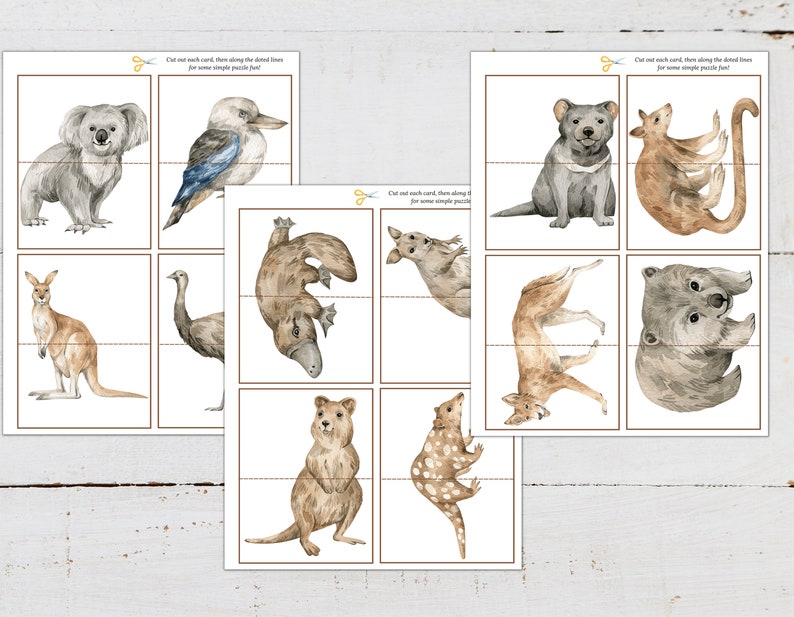 AUSTRALIAN Animals Simple Puzzles, Printable, Preschool Activity, Kids ...