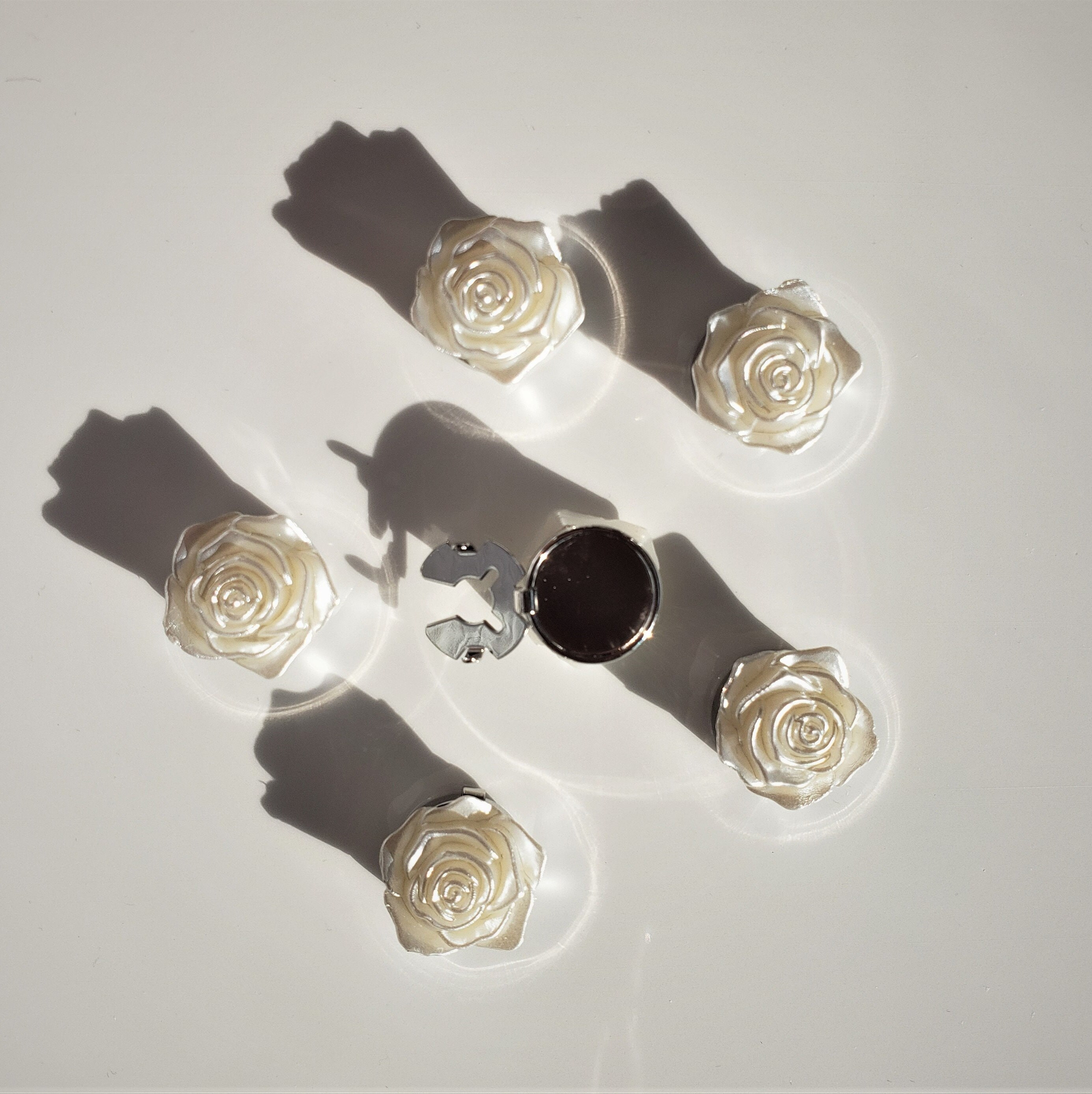 Cutie Pie Mini White Resin Roses NO SEW Clip on Button Covers Set of 6 ...