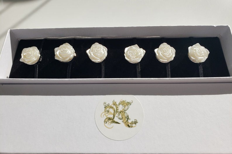 Cutie Pie Mini White Resin Roses NO SEW Clip on Button Covers Set of 6 ...