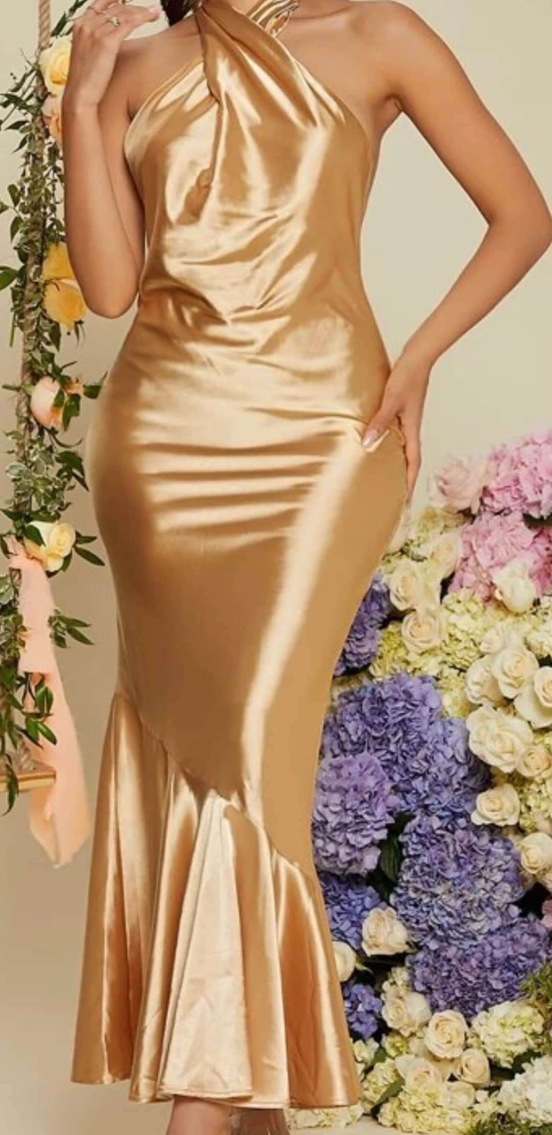 Backless Ruffle Hem Satin Dress - Etsy