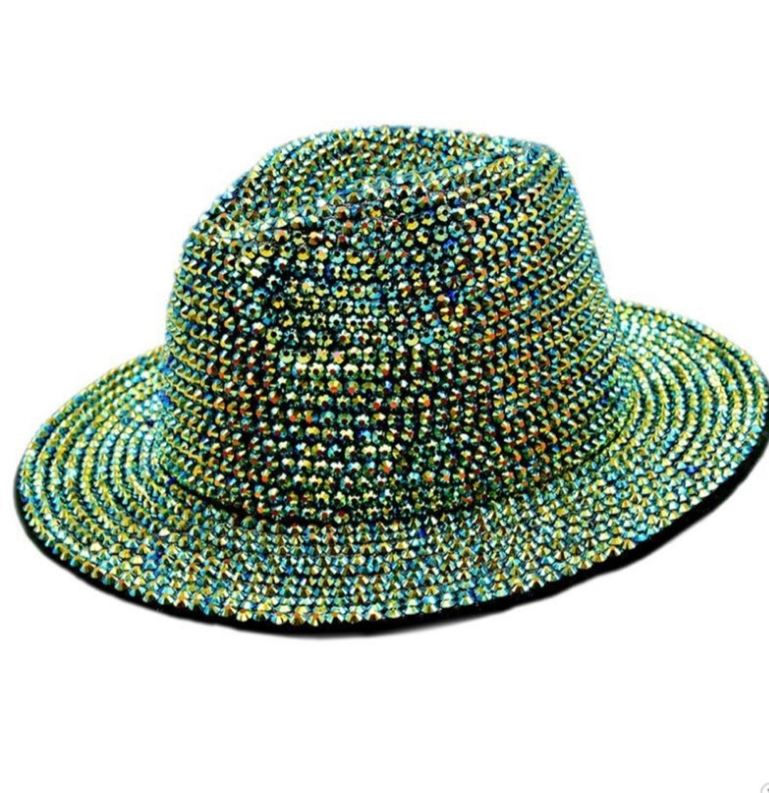 Green Rhinestone Fedora Hat - Etsy