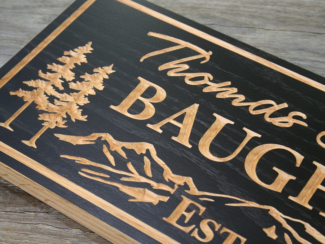 Custom Cabin Decor Rustic Cabin Sign With Trees Personalized Lake House ...