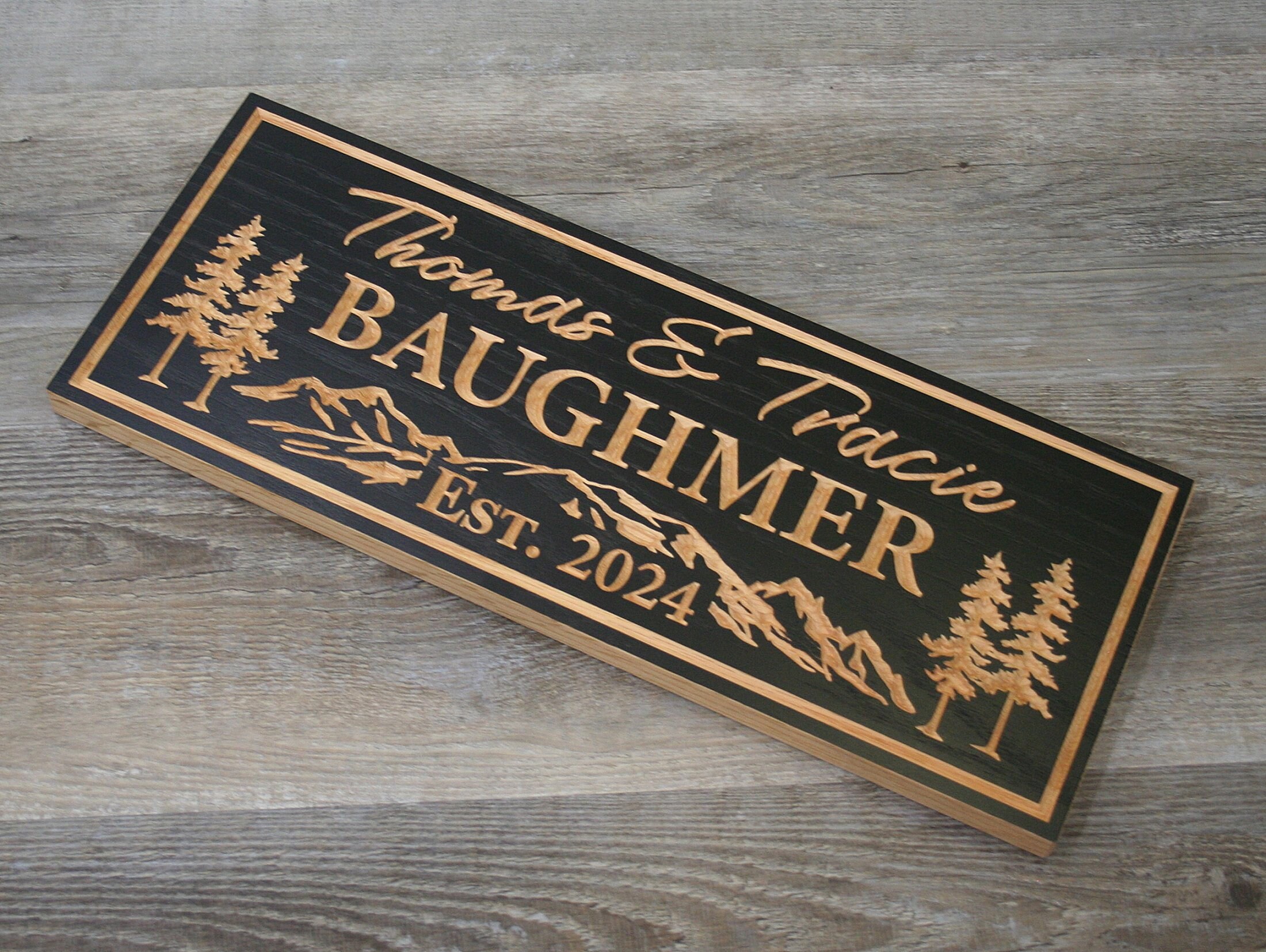 Custom Cabin Decor Rustic Cabin Sign With Trees Personalized Lake House ...