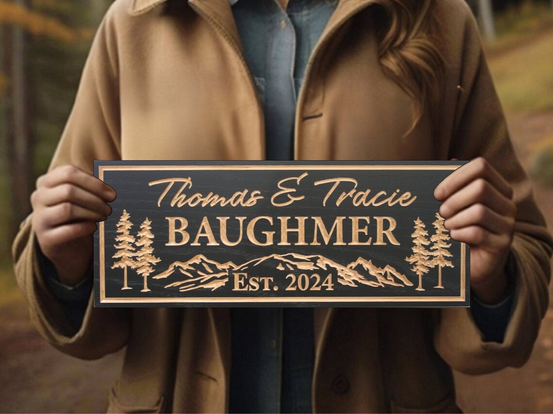 Custom Cabin Decor Rustic Cabin Sign With Trees Personalized Lake House ...