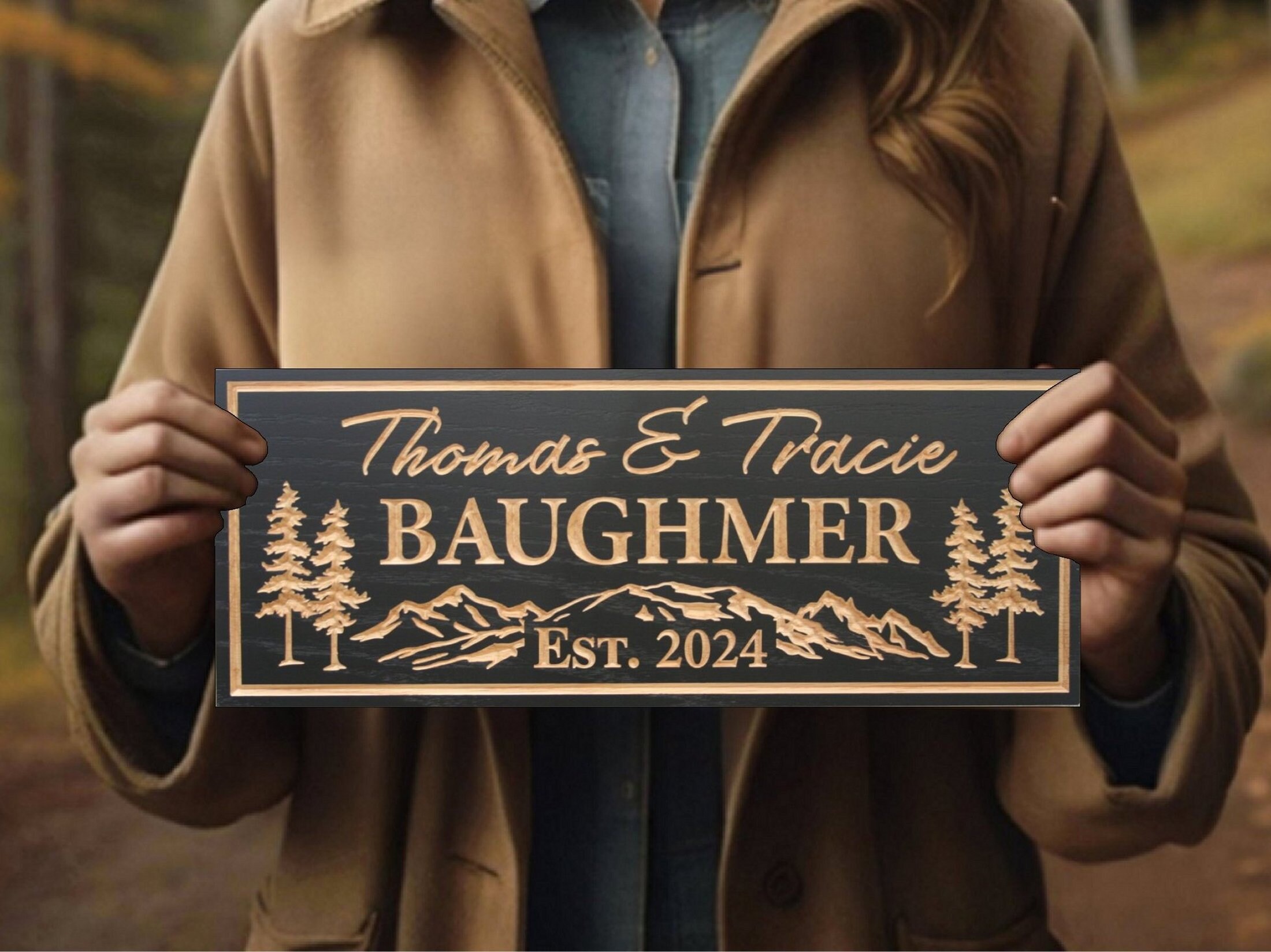 Custom Cabin Decor Rustic Cabin Sign With Trees Personalized Lake House ...