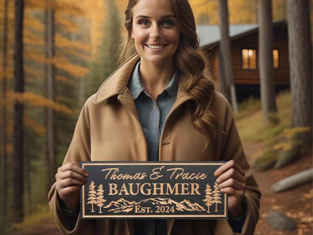 Custom Cabin Decor Rustic Cabin Sign With Trees Personalized Lake House ...