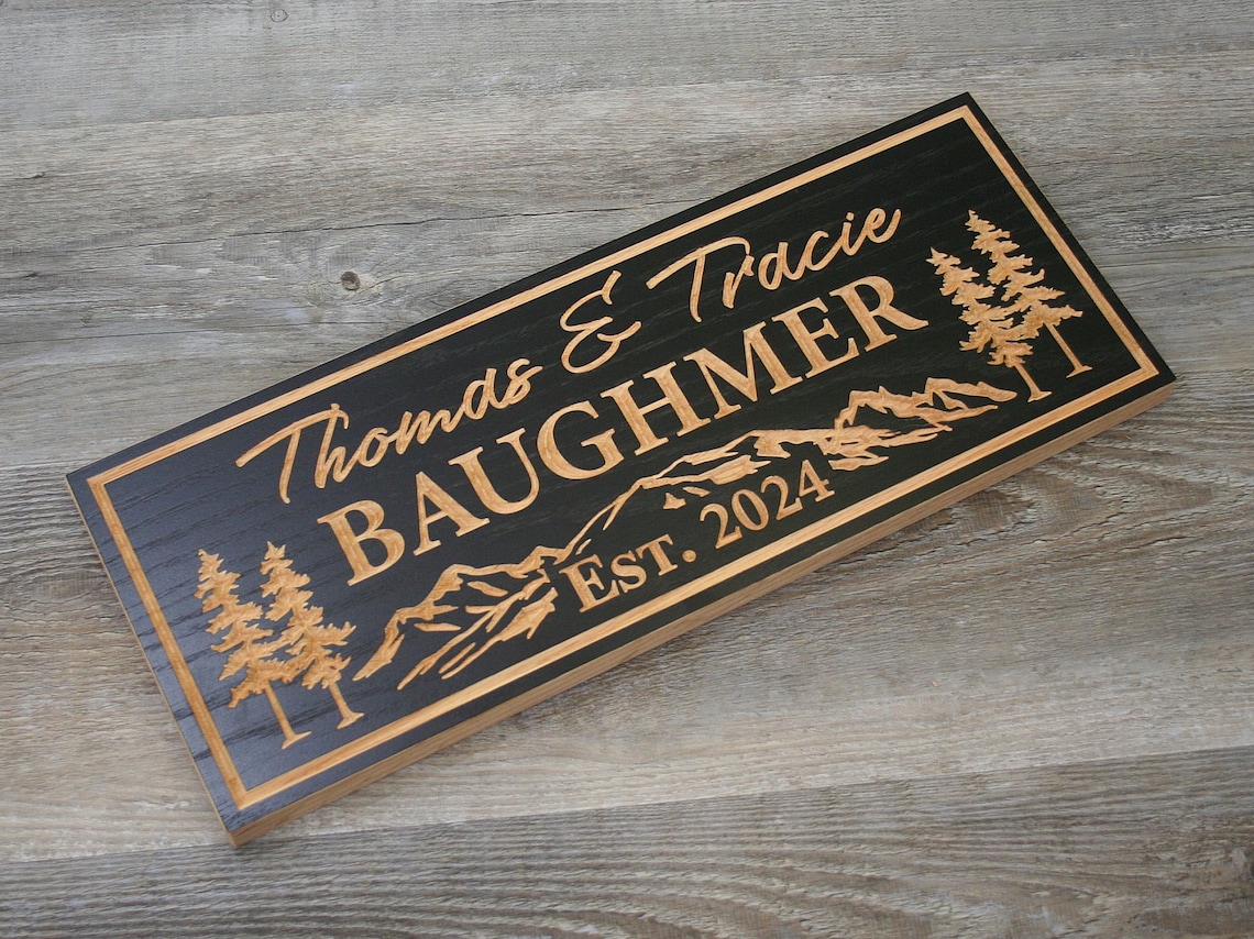 Custom Cabin Decor Rustic Cabin Sign With Trees Personalized Lake House ...