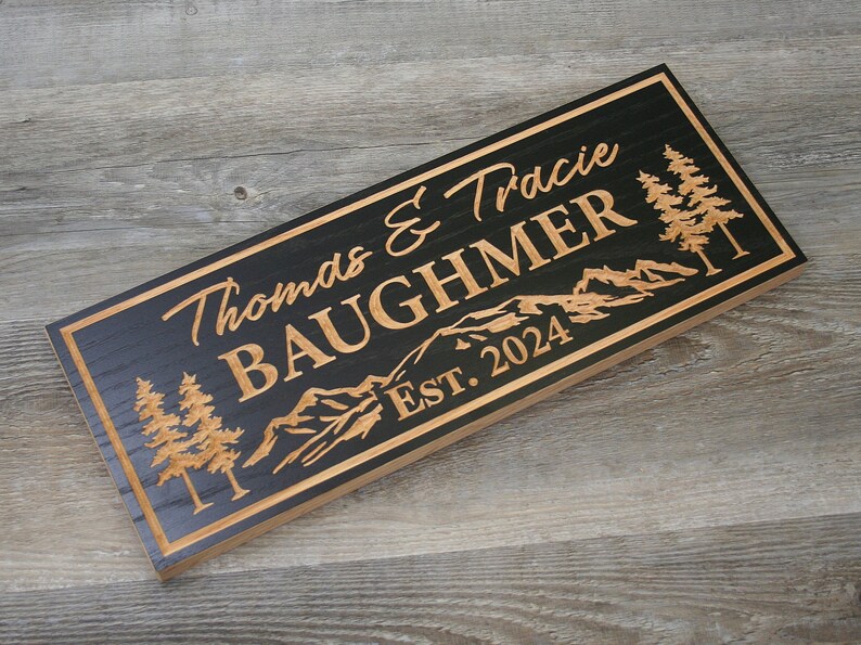 Custom Cabin Decor Rustic Cabin Sign With Trees Personalized Lake House ...