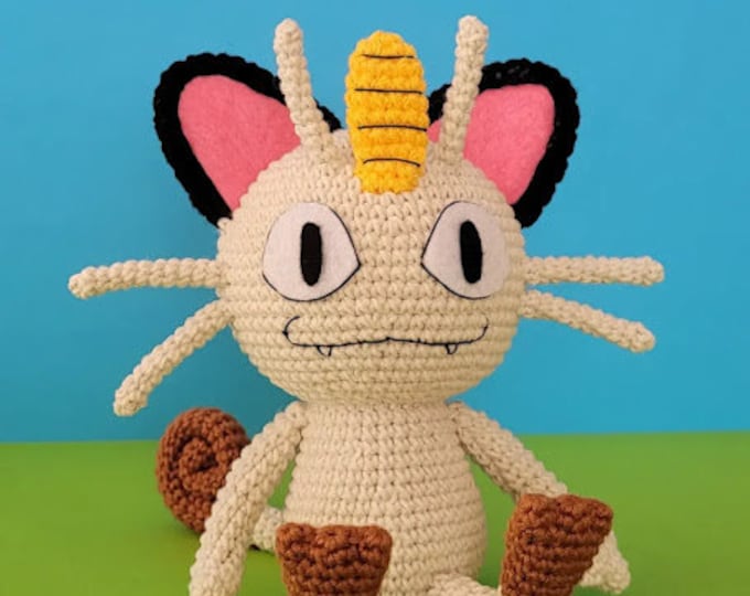 Meowth Pokemon Anime Figure Amigurumi Pokeball Handmade Crochet - Etsy