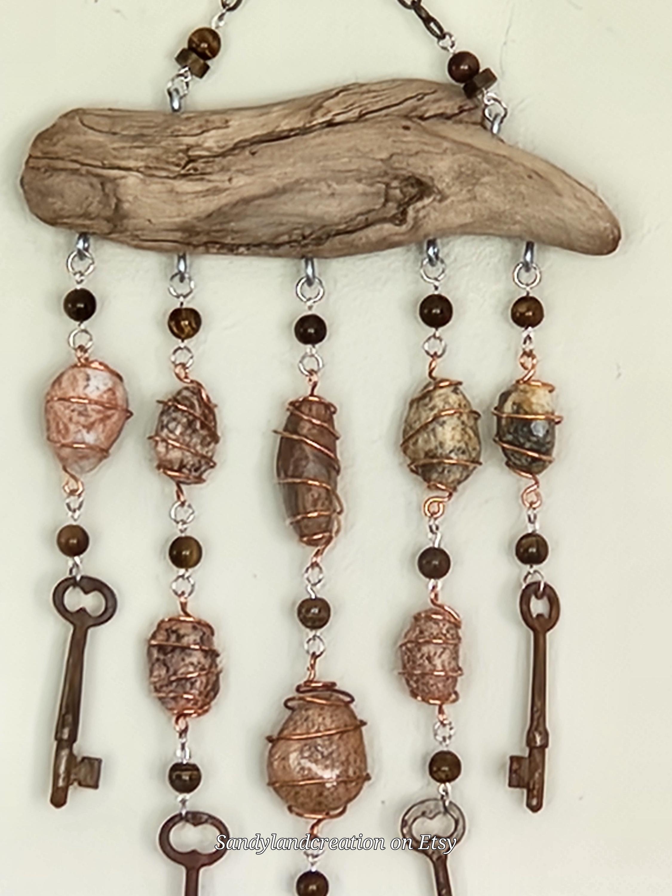 Handmade Driftwood Wind Chime – Wire Wrapped Beach Stone Coastal Decor ...