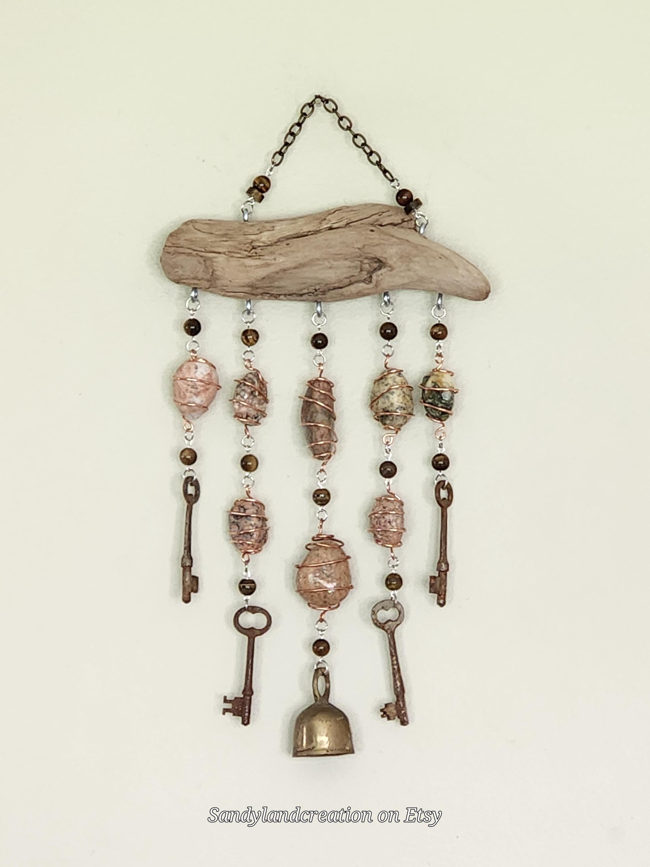 Handmade Driftwood Wind Chime – Wire Wrapped Beach Stone Coastal Decor ...