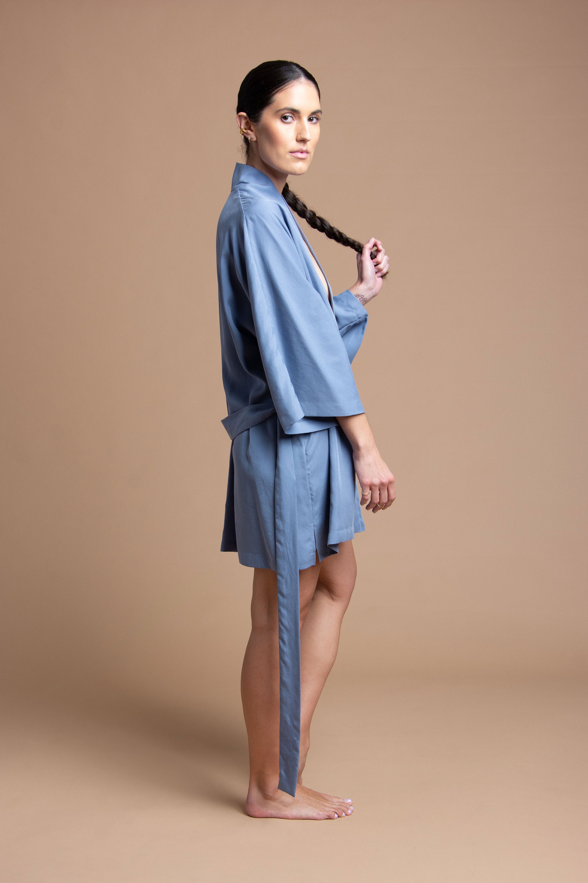 Blue Kimono Robe Short Robe Tencel Robe Sustainable Fabric - Etsy