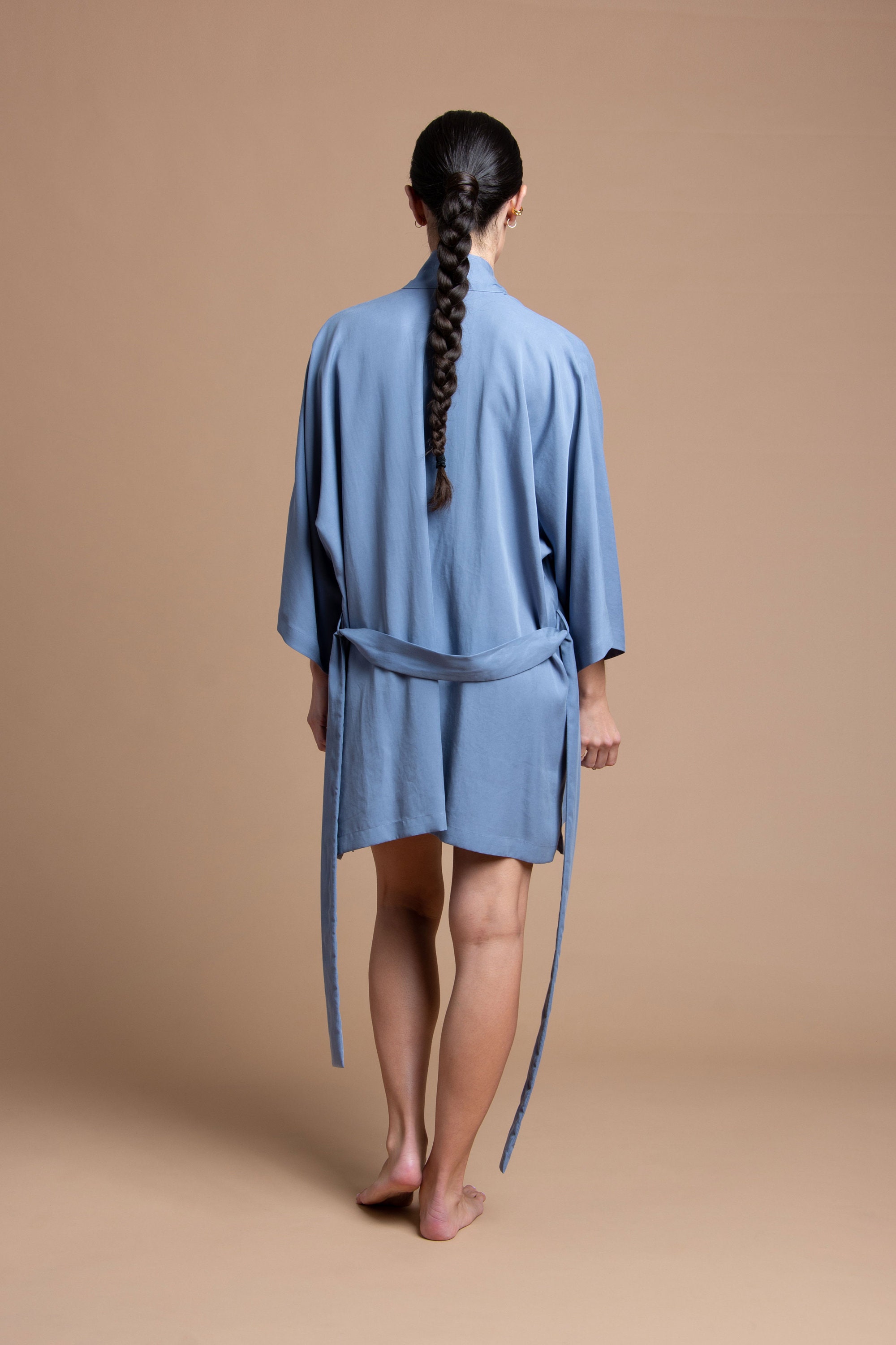 Blue Kimono Robe Short Robe Tencel Robe Sustainable Fabric - Etsy