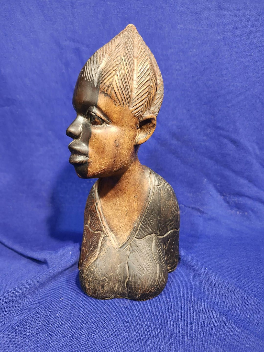 Vintage Hand Carved Wooden African Woman Bust With Stylized Hair - Etsy