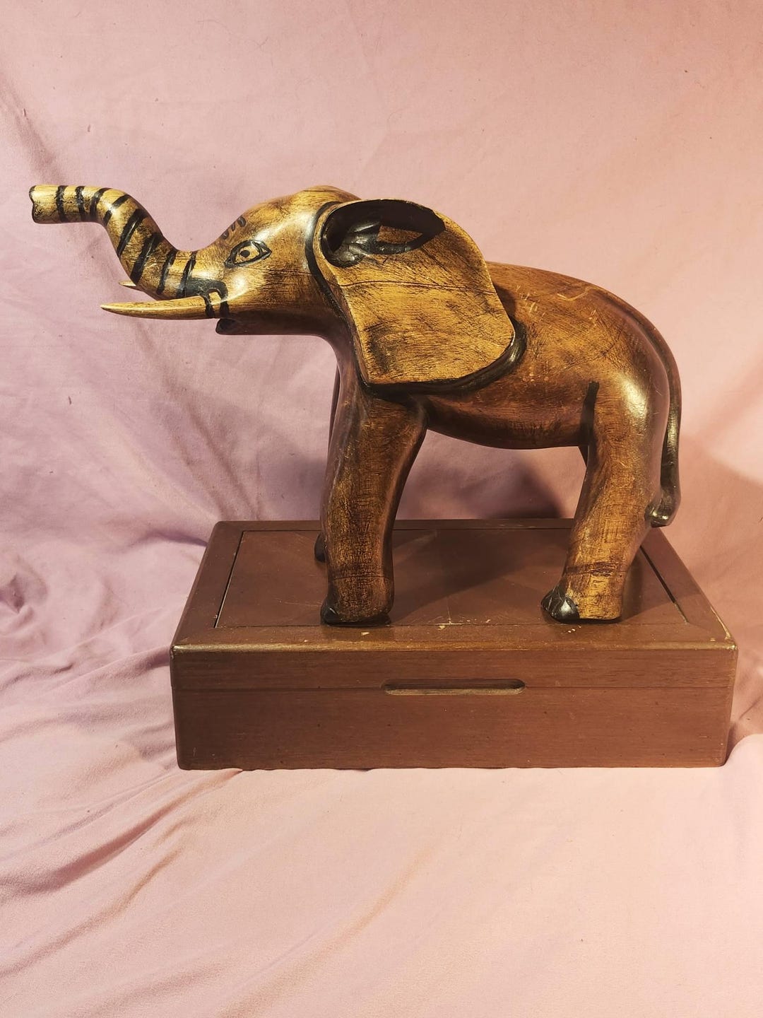 Vintage Hand-carved Wooden Elephant Statue With Trunk up - 9.5" Tall - Etsy