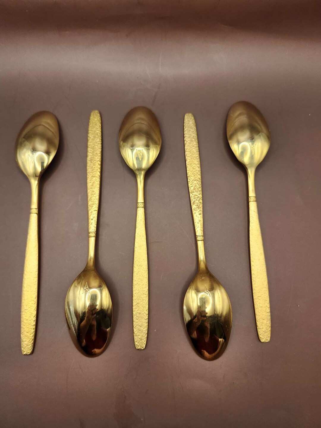 Set of Five (5) Teaspoons - Viners of Sheffield Golden Firense (gold ...