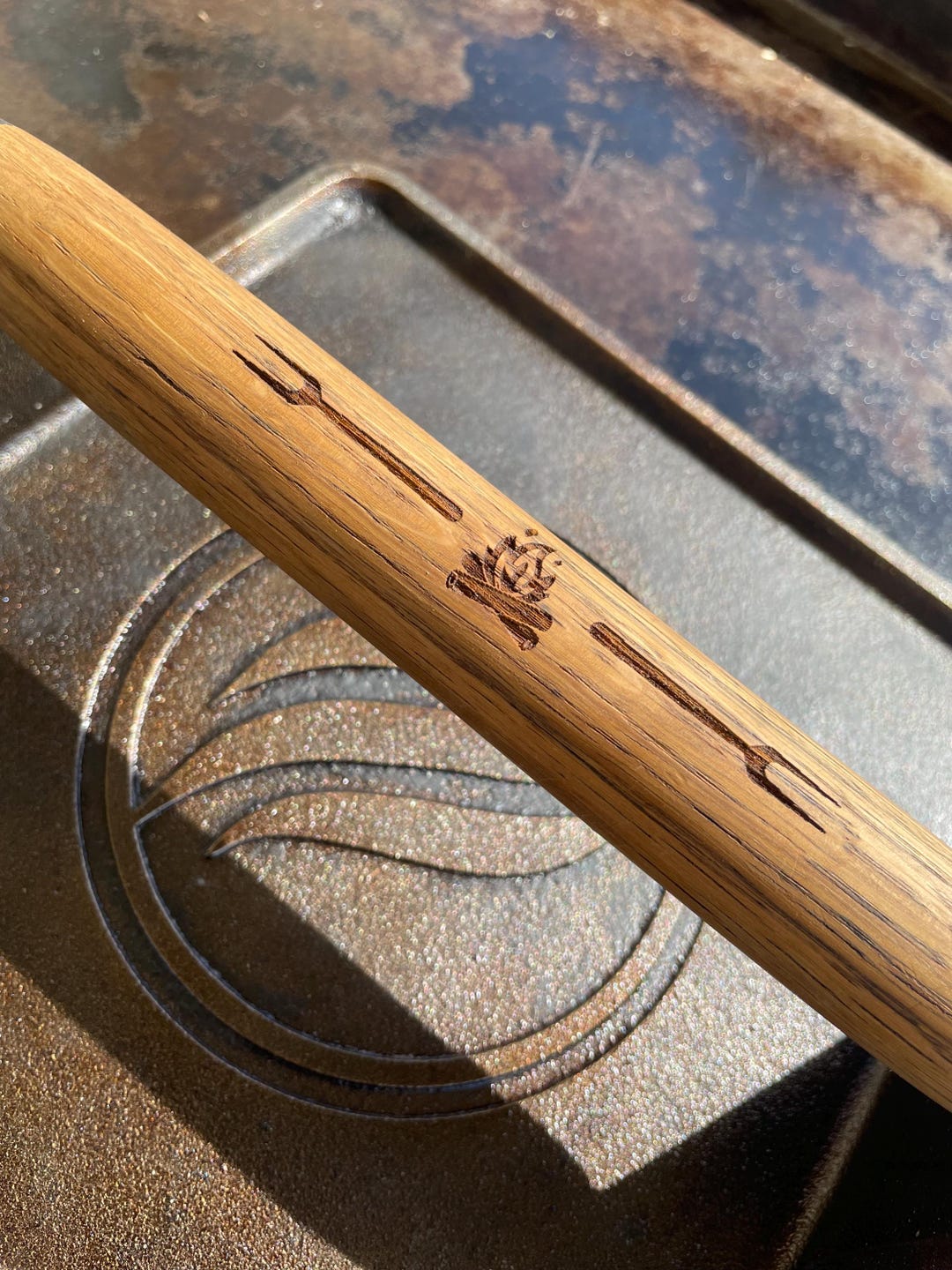 Custom Griddle Grill Press, Engraved Hardwood Handle Cast Iron Press ...