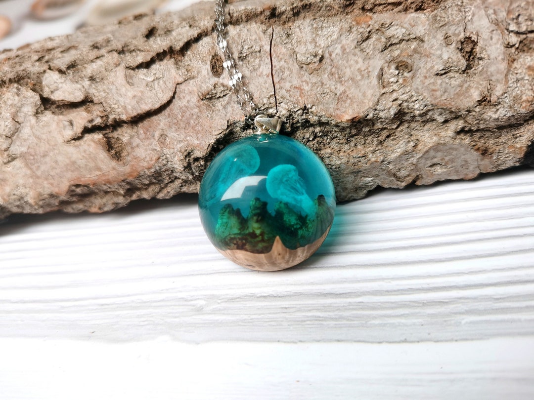 Resin Jellyfish Pendant Glows in the Dark, Resin Wooden Necklace ...